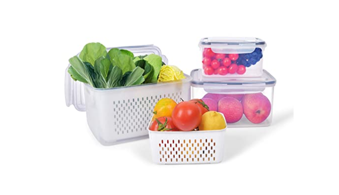 Fruit Vegetable Storage Containers for Fridge,3 PCS Produce Saver ...