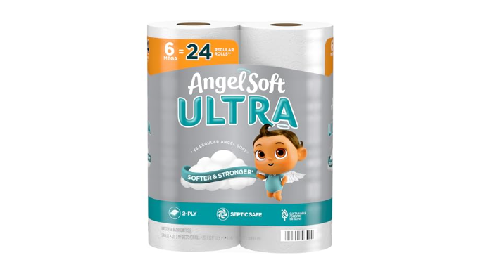Angel Soft Ultra Toilet Paper, 6 Mega Rolls = 24 Regular Rolls, 2 Ply ...