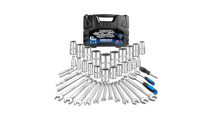 43 PCS Mechanic Tool Socket Set, 1/2” & 1/4” Drive Metric Shallow ...