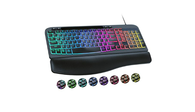 VEILZOR Ergonomic Backlit Keyboard with Wrist Rest, 7 Colors USB Wired ...