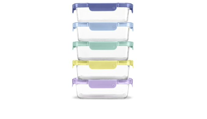 Ello Color Lock 3.4 Cup 10PC, 5 Pack Glass Meal Prep Sets Leak-Proof ...