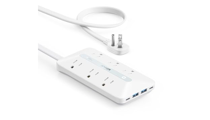 Anker Flat Plug Power Strip(300J), 20W USB C Power Strip, 10-in-1 Ultra Thin Power Strip with 6 ...
