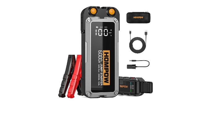 HOMPOW 6000A Jump Starter, 28000mAh 12V Car Battery Charger for All Gas ...