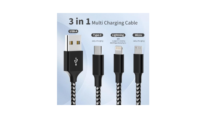 Multi Charging Cable,(2Pack 4FT) USB Cable Multi Charging Cord 3 in 1 ...