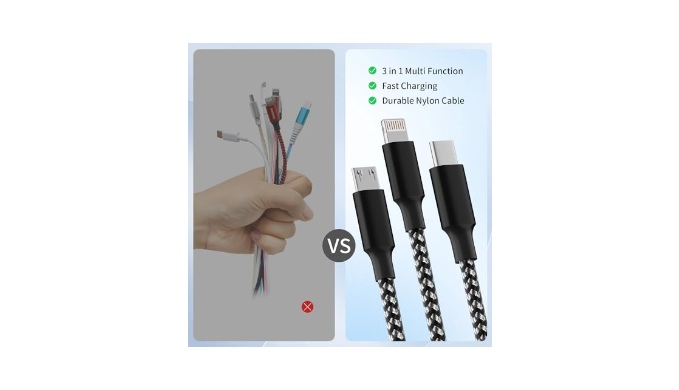 Multi Charging Cable,(2Pack 4FT) USB Cable Multi Charging Cord 3 in 1 ...