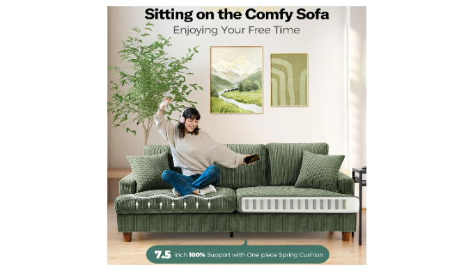 87″ Corduroy Sofa,3 Seater Sofa with Extra Deep Seats,Neche Comfy ...