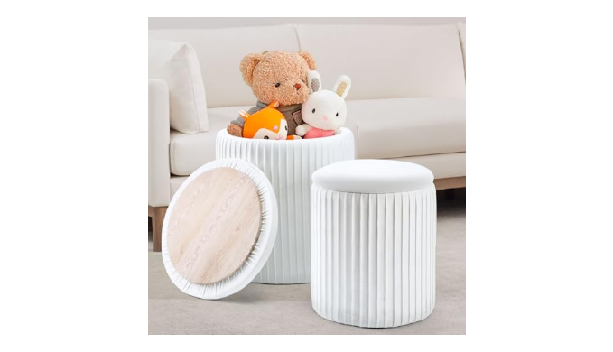 WENRENER Ottoman with Storage, Velvet Round Storage Ottoman Set of 2 ...