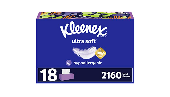 Kleenex Ultra Soft Facial Tissues, 18 Flat Boxes, 120 Tissues per Box ...