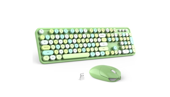 Wireless Keyboard And Mouse Combo Geezer Olive Green Full Sized Colorful Keyboard 104 Keys