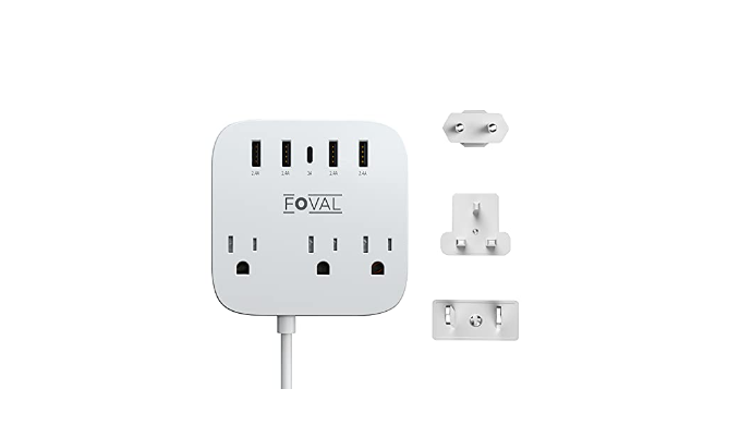 European Travel Plug Adapter, FOVAL EU UK US Power Strip with USB C and ...