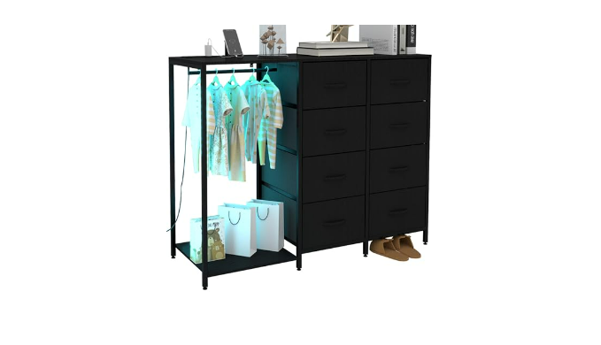 Dresser with Clothes Rail Dresser with Hanging Rack Led Lights and ...