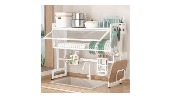 bukfen Dish Drying Rack, White Over The Sink Dish Drainer Drying Rack 2 ...