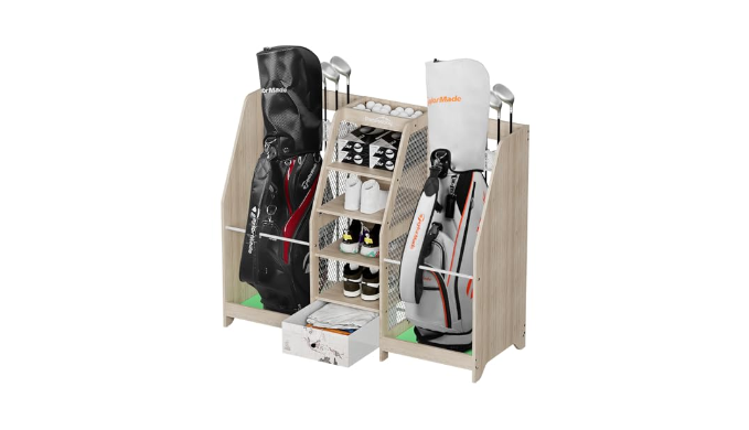 Ponsonbay Golf Bag Storage Organizer for Garage, Premium Wooden 2 Golf ...