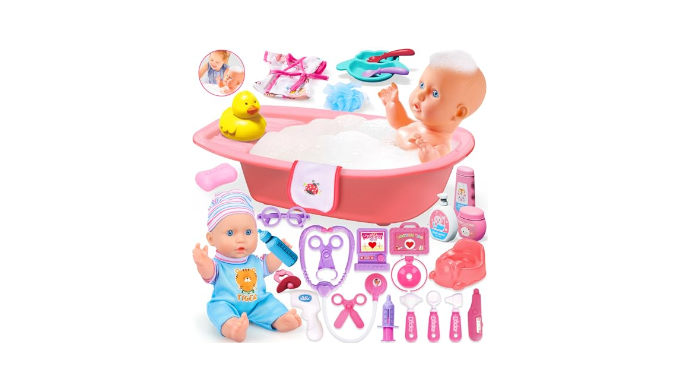 PROOU Baby Doll Care Toys, 30PCS Baby Doll Bath Set & Doctor Kit ...