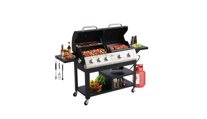 5-Burner Propane Gas Grill,griddle grill combo Double Grills with ...