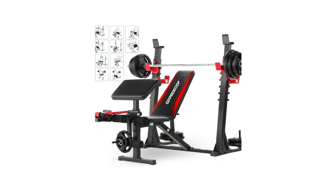 OPPSDECOR Professional Weight Bench Set with Barbell/Squat Rack, 900LBS ...
