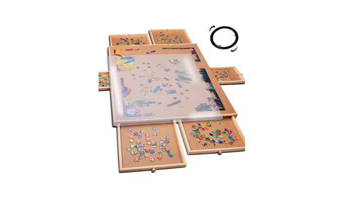 PlayVibe 1500 Piece Rotating Puzzle Board with Drawers and Cover ...