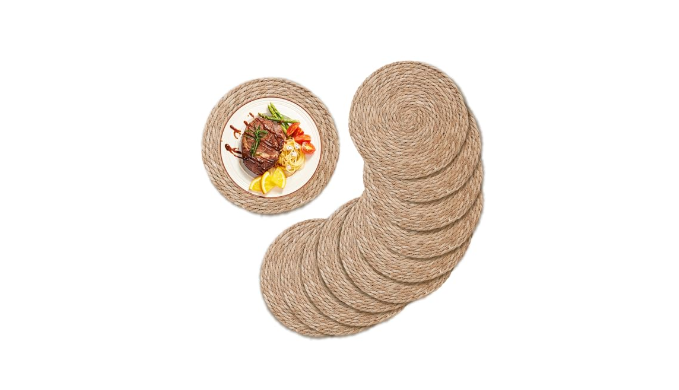 Round Placemats Set of 10, 12″ Boho Rattan Placemats, Natural Hand ...