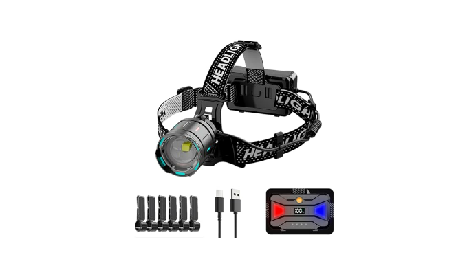 E-SHIDAI Rechargeable LED Headlamp, USB-C Fast Charging, 5 Modes, Super Bright & Zoomable, 90 ...