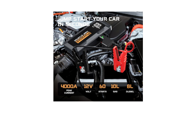 Povasee 4000A Jump Starter 12V Battery Jumper Starter(10L Gas 10L ...