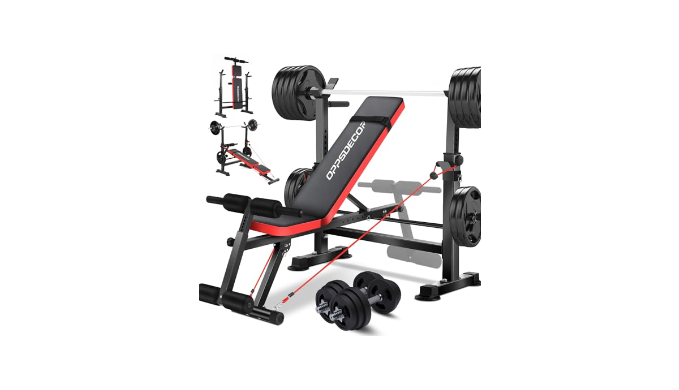 OPPSDECOR 8-in-1 Foldable Weight Bench Set with Squat Rack, Adjustable ...