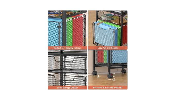Rolling File Cabinet Organizer Cart, 4-Tier Rolling File Utility Cart ...