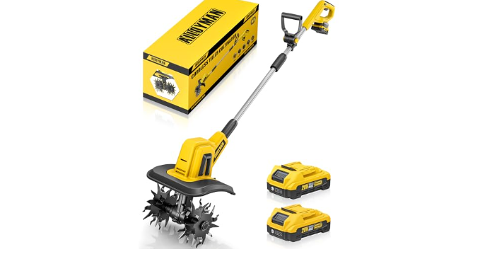 Alloyman 20V Cordless Tiller Cultivator, 360RPM Electric Garden Tiller ...