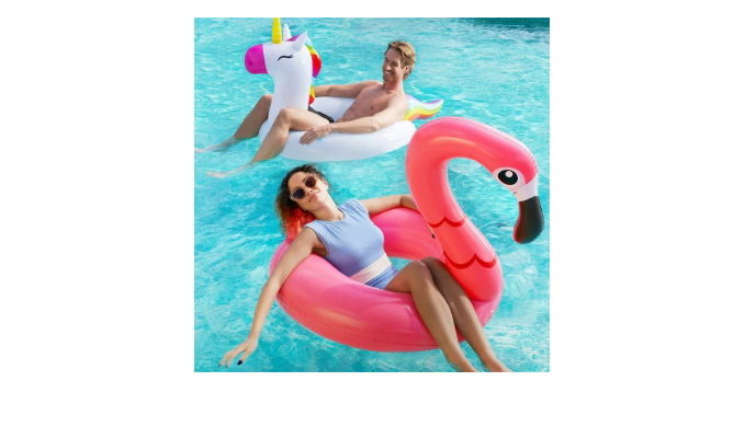 Joyfy 2 Packs Pool Floats Tube, Inflatable Unicorn Flamingo Pool Toys ...