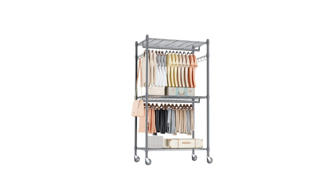 Homdox Garment Rack Heavy Duty, 3 Tier Rolling Clothing Racks for ...
