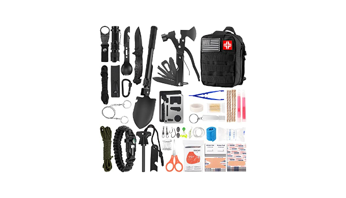 Survival Kit and First Aid Kit, 142Pcs Professional Survival Gear and Equipment with Molle Pouch ...