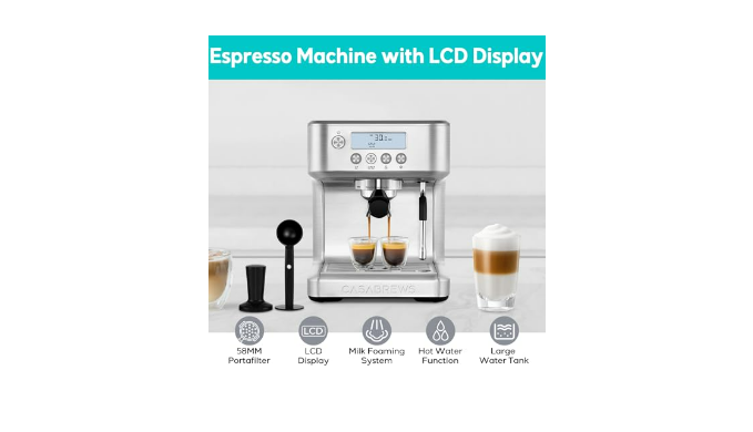 CASABREWS Ultra Espresso Machine with LCD Display, Powerful Milk Frother and Customizable ...