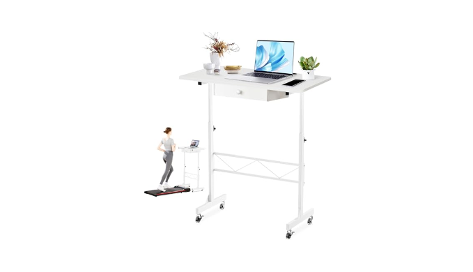 GTPLAYER Small Mobile Standing Desk, 32In Wide Adjustable Height Stand ...