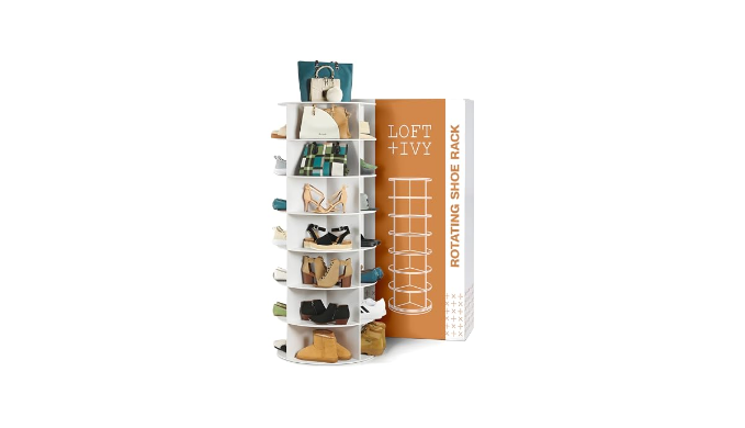 LOFT + IVY 7 Tier Rotating Shoe Rack Tower – 360° Spinning Storage ...