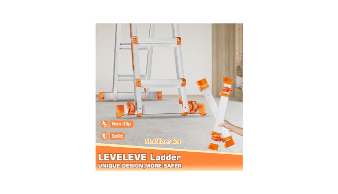 LEVELEVE A Frame 6 Step Ladder, 20FT Extension Ladder with Stabilizer ...