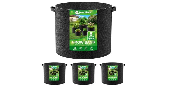 Land Guard 4-Pack Fabric Grow Bags 5 Gallon, 300G Thickened Nonwoven ...