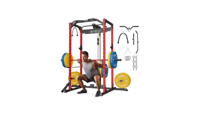 Mikolo Power Rack Cage with LAT Pulldown System,1200LBS Capacity Steel ...