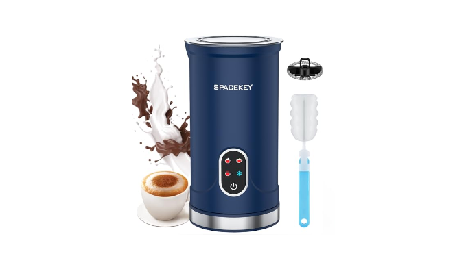 Spacekey Milk Frother, 4-in-1 Milk Frother and Steamer, Auto Shut-off Hot & Cold Foam Maker with ...