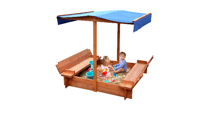 FUNTOK Wooden Sandbox with Cover, 48×48″Sand Boxes for Kids w/ 2 ...