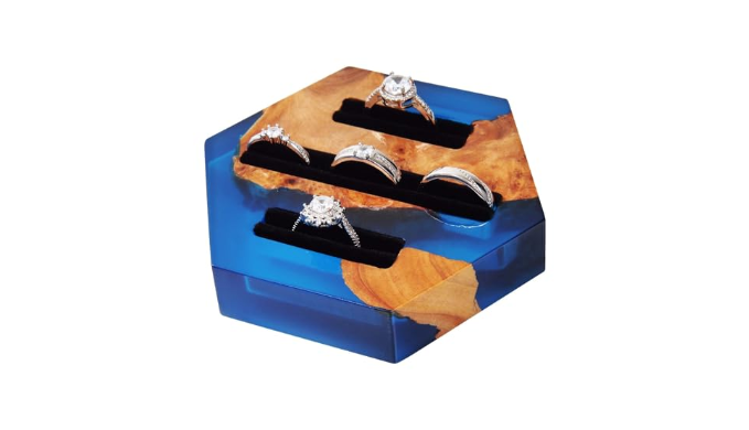 Hexagonal Resin-Wood Ring Box | Small Jewelry Tray Set | Holds 3-5 ...