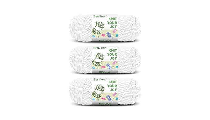 Besgeer White Yarn for Crocheting, Knitting, Tufting, Craft, 3 Pack of ...