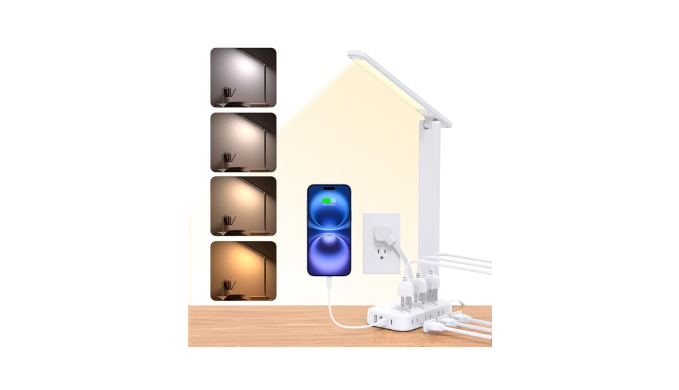 One Beat Desk Lamp with 6 Outlets 4 USB Ports(2×USB-C),Eye Protection ...