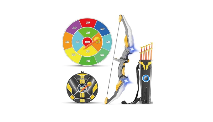 Kids Bow and Arrow Set LED Light Up Archery Set with 10 Suction Cup ...