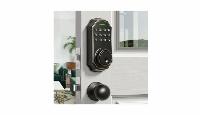 Smart Keyless Entry Door Lock with 2 Knobs,Front Door Lock Handle Set ...