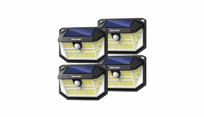 TECKNET 231 LED Solar Motion Lights Outdoor Waterproof, 4 Pack 300° Angle & 3 Lighting Modes PIR ...