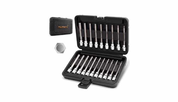Mulwark 20PC 3/8″ Drive Extra Long Allen Hex Bit Socket Set - Long ...