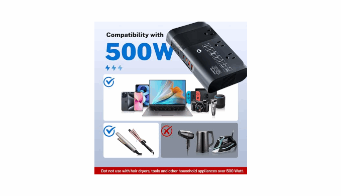 DOACE 500W Pure Sine Wave Voltage Converter, 220V to 110V European Travel Plug Adapter Converter ...