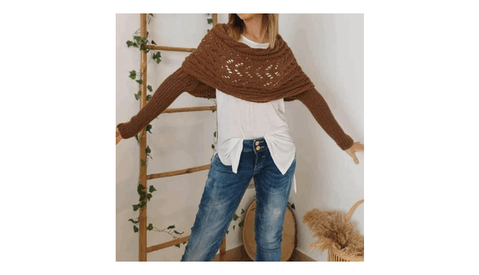 Rjognt Coffee Scarf with Sleeves for Women Crochet Shawl Wrap Knitted ...