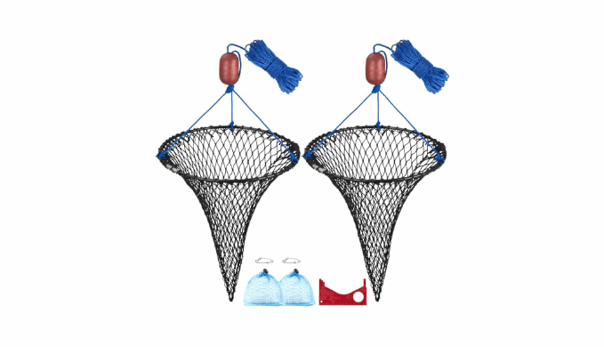 QualyQualy Foldable Crab Trap 2-Pack, Small Crab Net with Buoy & Bait Clip for Blue Crabs ...