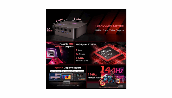 Blackview MP100 Mini PC with 3-Year Warranty, AMD Ryzen 7430U(equiv to ...