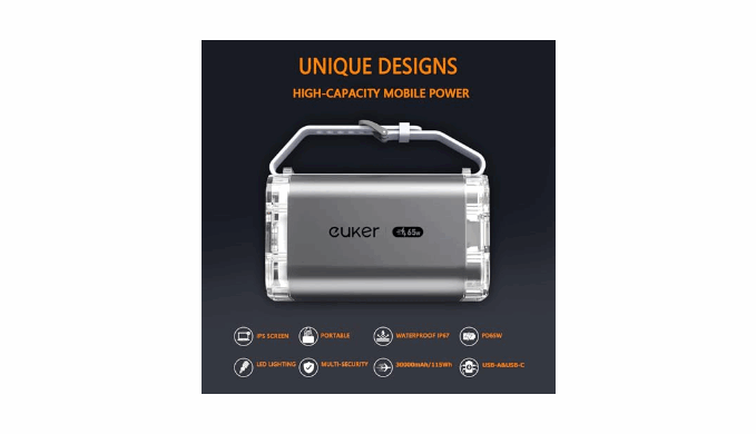 Euker Power Bank 30000mAh 65W Laptop Portable Charger 3 Ports, IP67 ...